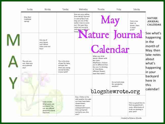 May Nature Journal Calendar - Blog, She Wrote