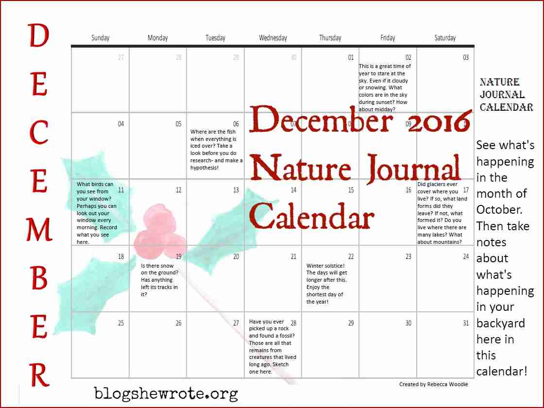December Nature Journal Calendar - Blog, She Wrote